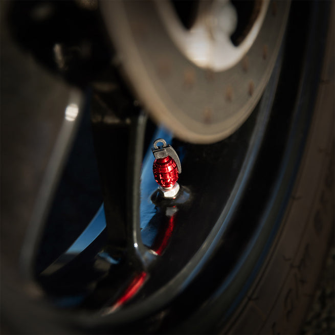 Grenade Red - Motorcycle Valve Caps - Moto Loot